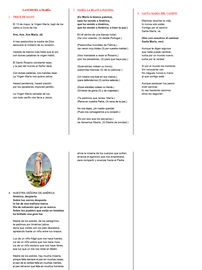 Canciones - Virgen María | PDF | María, madre de Jesús | Oración
