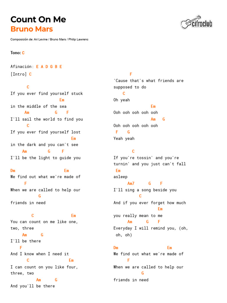 Bruno Mars - Count On Me | PDF | Songs | Music Award Winners