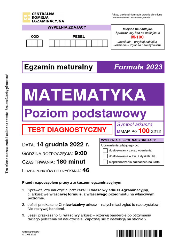 Matura Podstawowa Probna Matematyka Grudzien 2022 | PDF