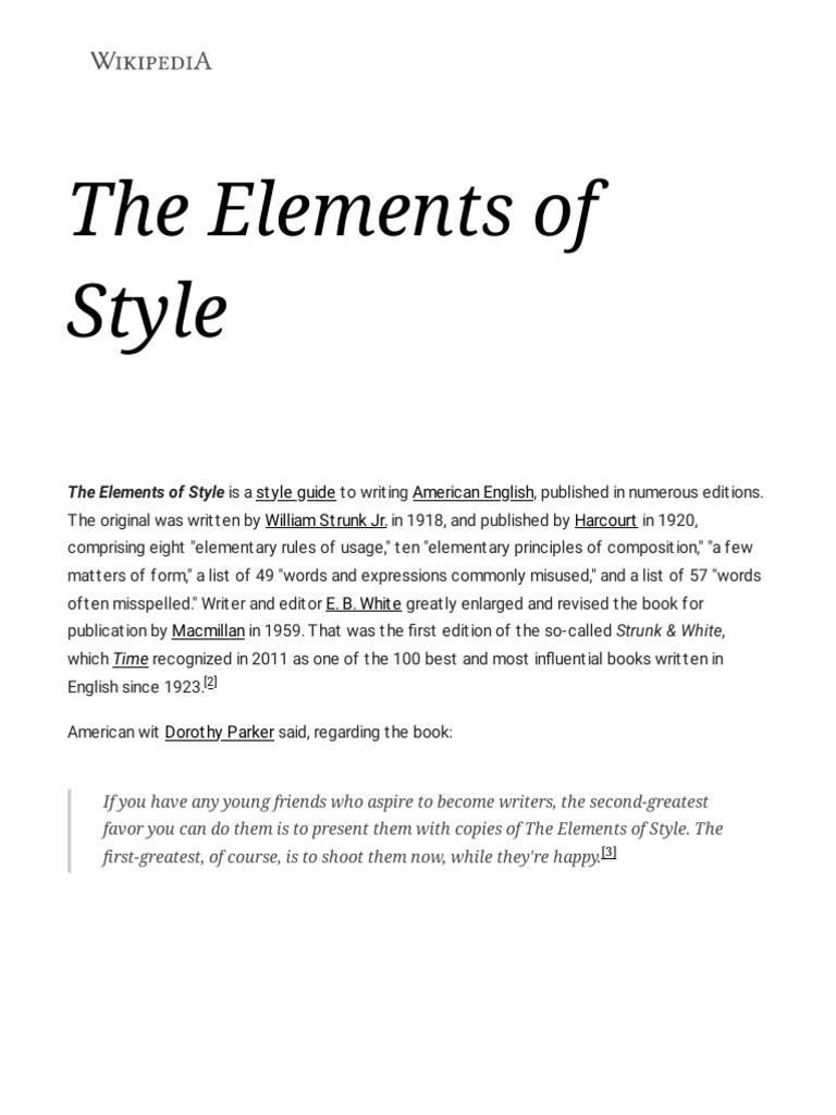 The Elements of Style - Wikipedia | PDF | Written Communication | Writing