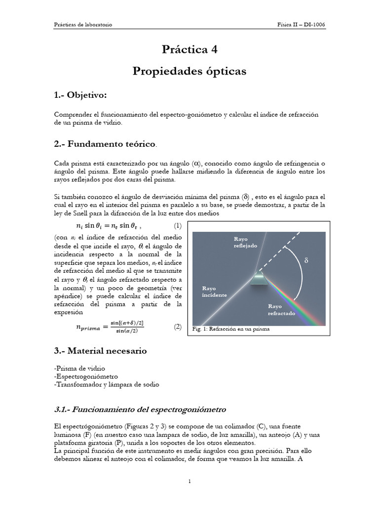 Práctica 4. Propiedades Opticas | PDF | Refracción | Índice de refracción
