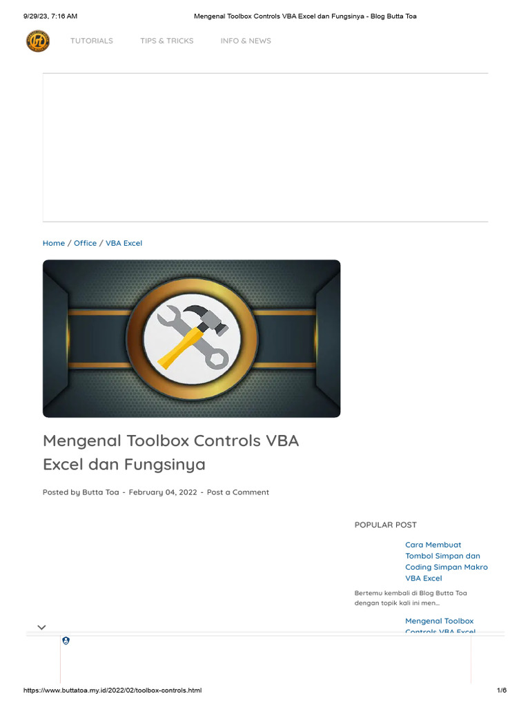 Mengenal Toolbox Controls VBA Excel Dan Fungsinya - Blog Butta Toa | PDF