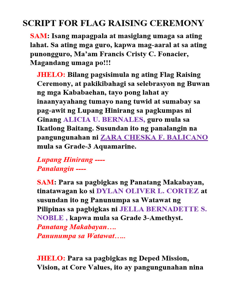 Script Flag Raising TAGALOG | PDF