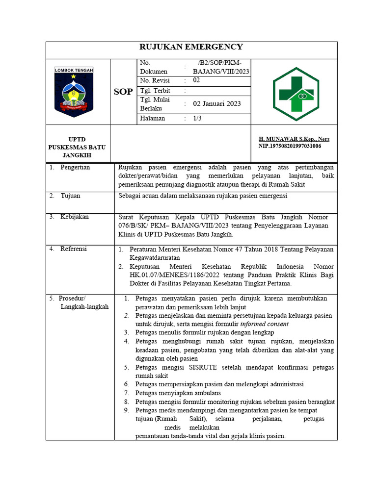 SOP Rujukan Pasien Gawat Darurat | PDF