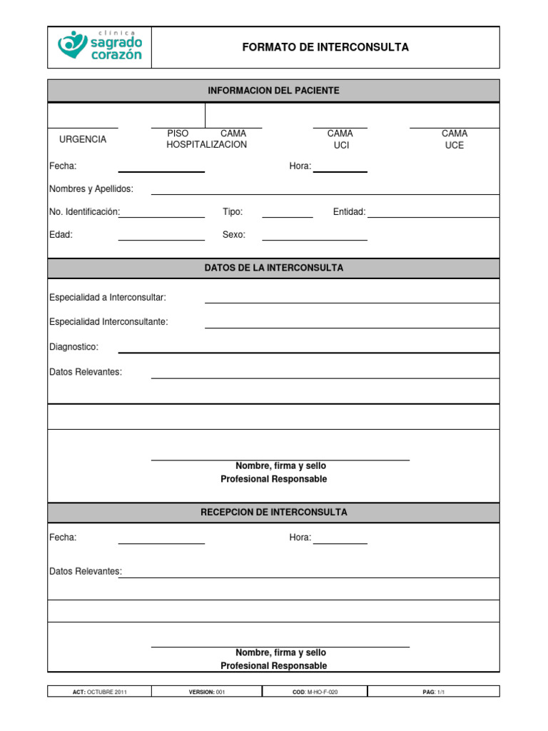 Formato de Hoja de Interconsulta Médica | PDF