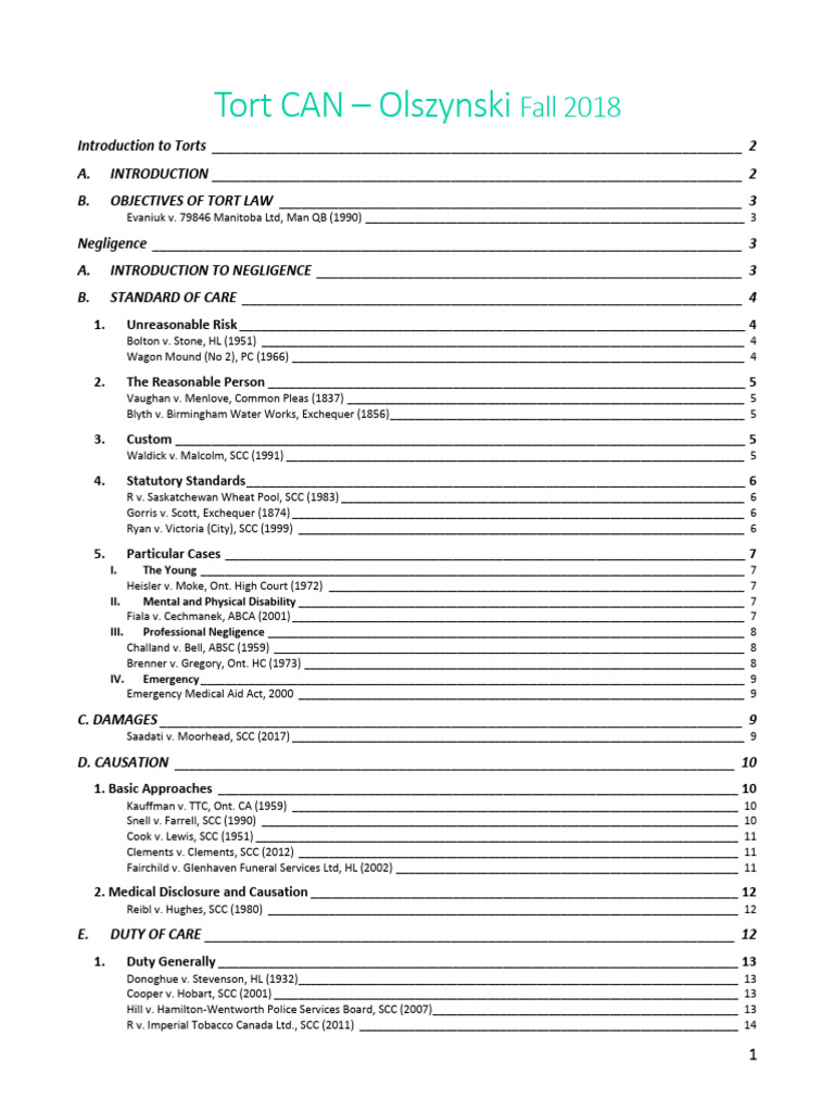Tort Law Notes | PDF | Negligence | Tort