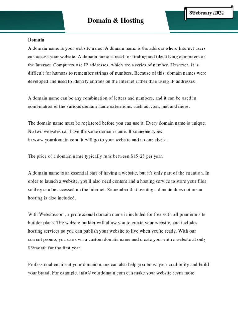 Notes Lecture 35 Domain & Hosting | PDF | Domain Name | World Wide Web