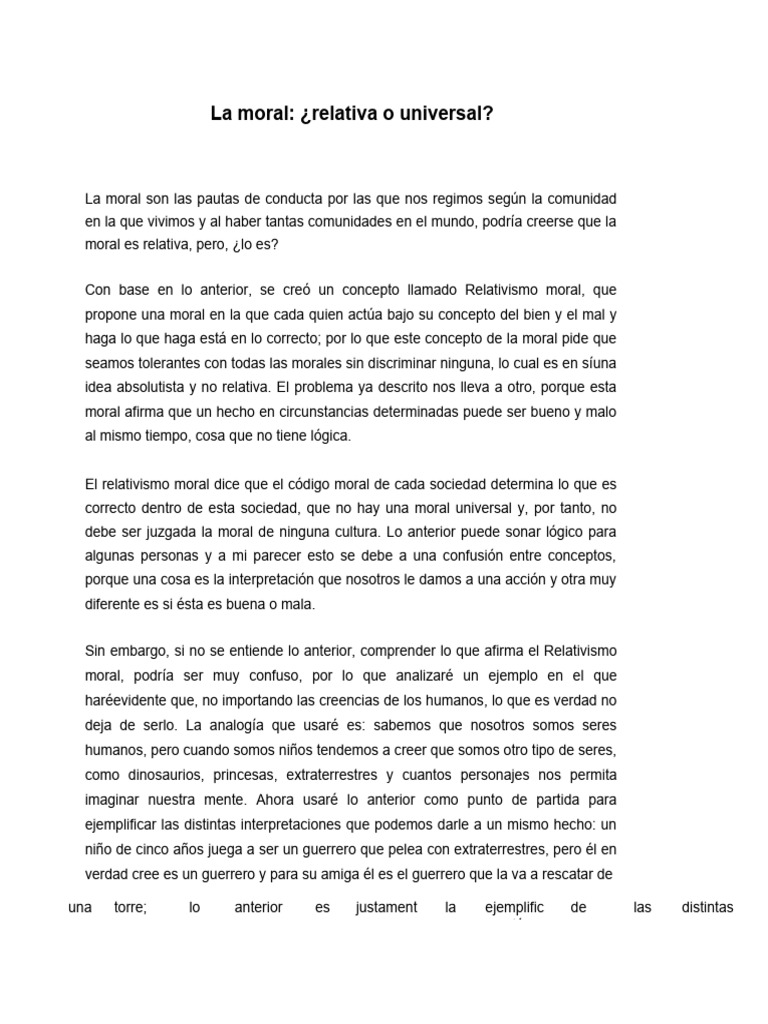 La Moral, Relativa o Universal | PDF | Moralidad | Relativismo