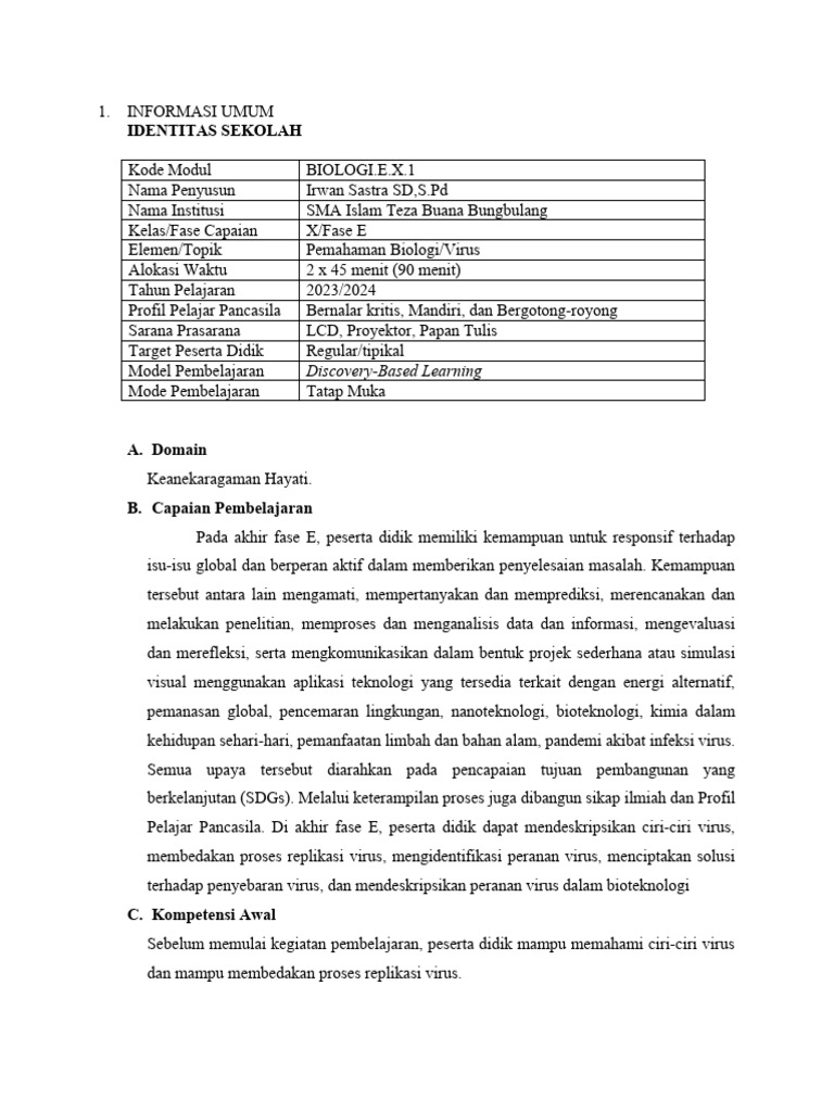 Modul Ajar Virus Ukin | PDF
