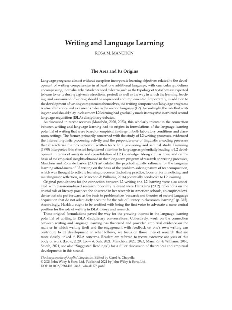 The Encyclopedia of Applied Linguistics - 2023 - Manchón - Writing and Language Lear | PDF ...
