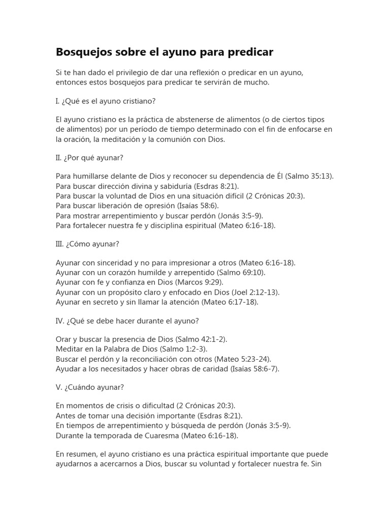 Bosquejos Sobre El Ayuno para Predicar | PDF | Rápido | Oración