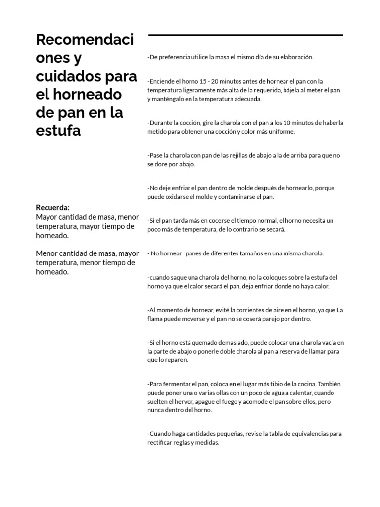 Horneado de Pan en Estufa: Guía Práctica | PDF