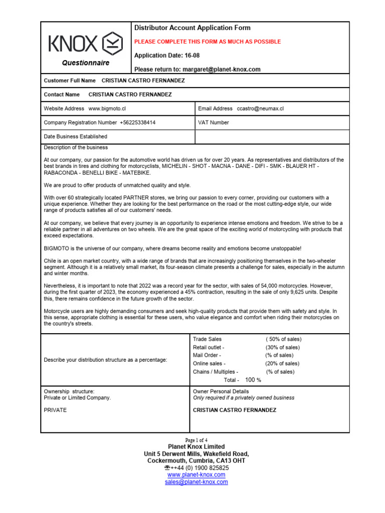 Distributor Application for Knox Products | PDF | Brand | Marketing