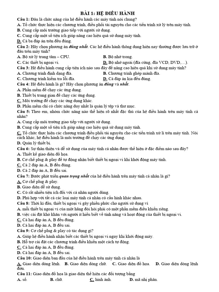 Cau Hoi Trac Nghiem K11 | PDF