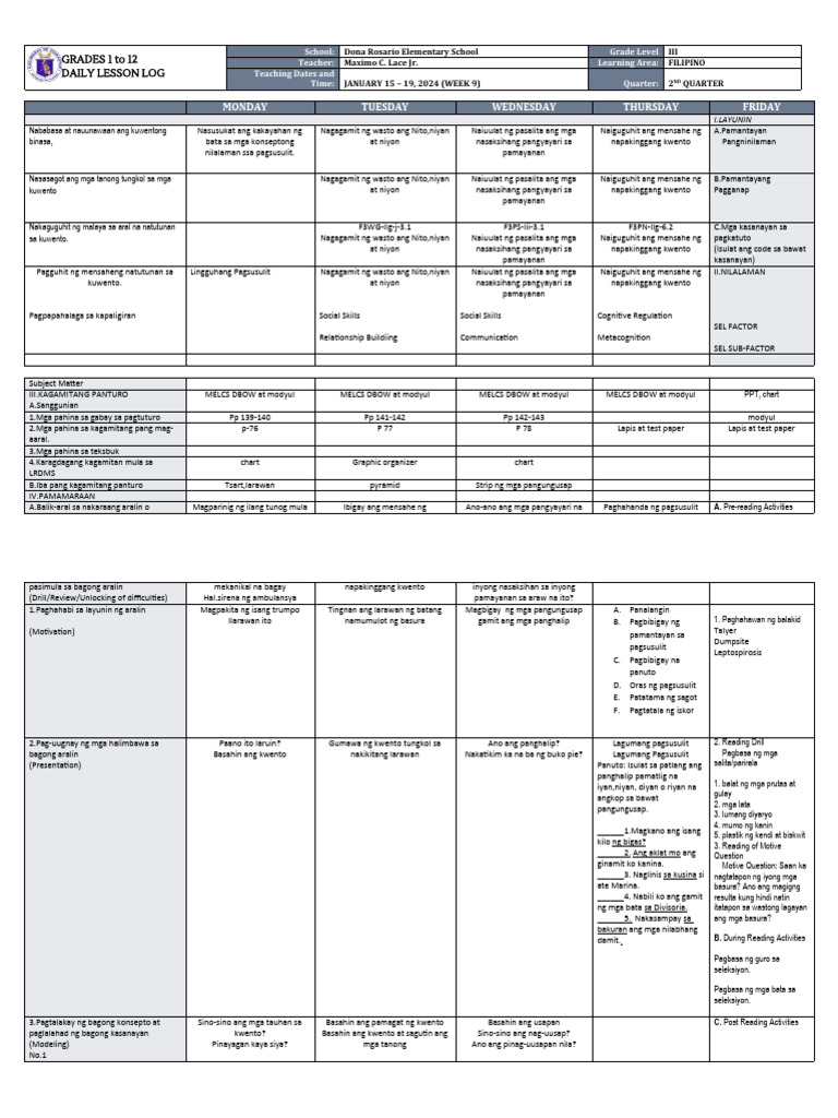 DLL Filipino-3 Q2 W9 | PDF