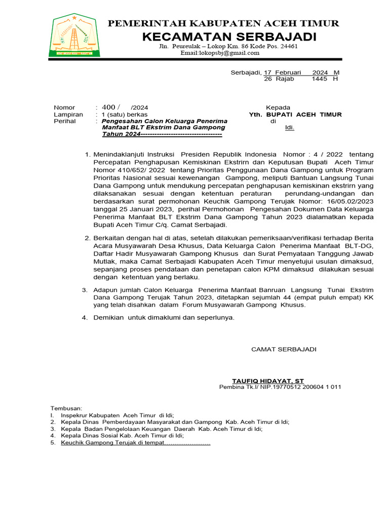 Surat Pengesahan BLT | PDF