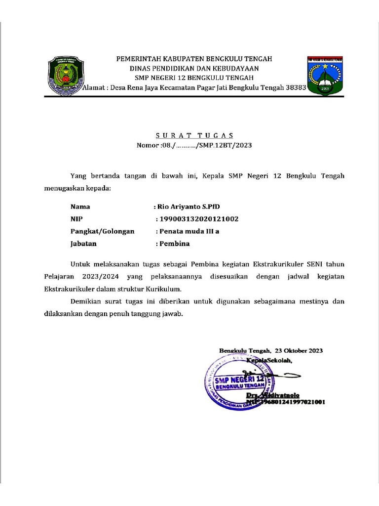 Surat Tugas Eskul | PDF