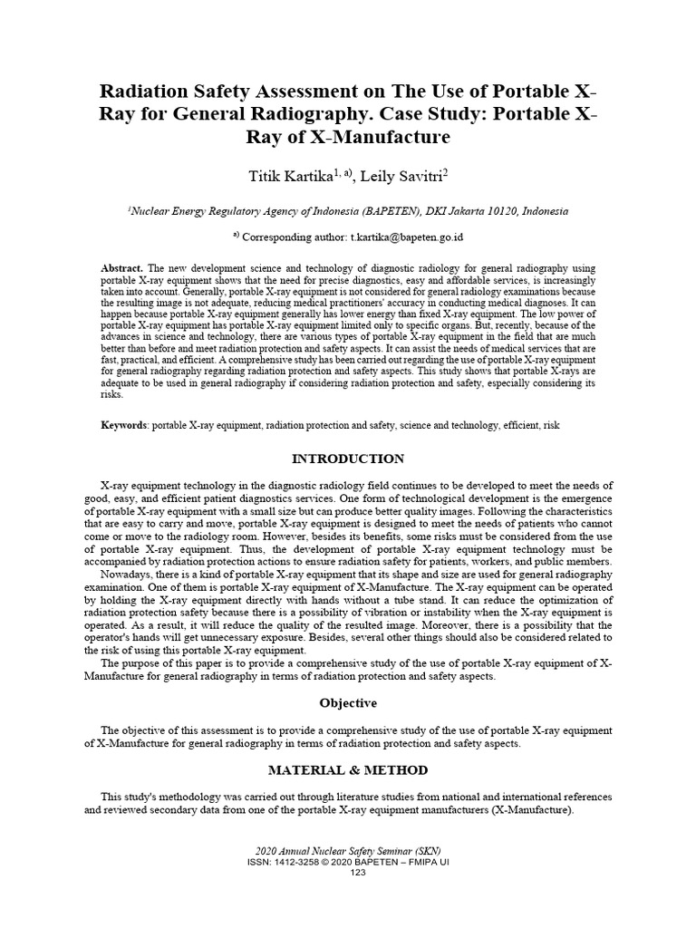 Radiation Safety Assessment On The Use of Portable X-Ray For General ...