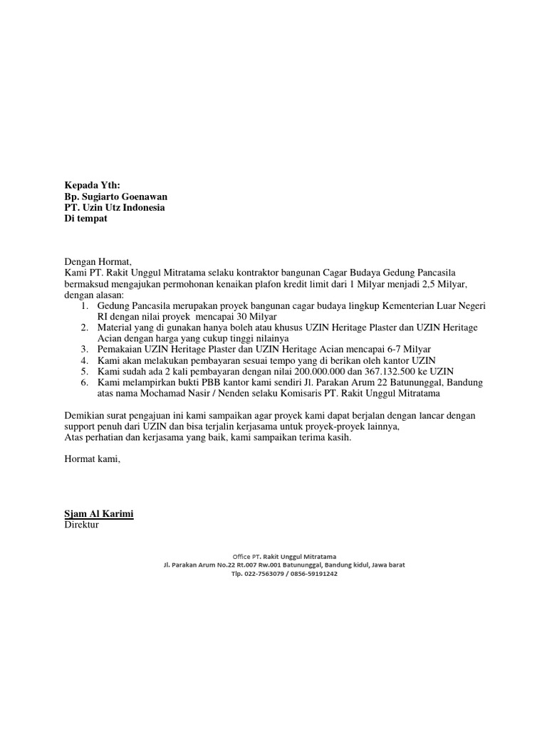 Surat Permohonan Naik Limit | PDF