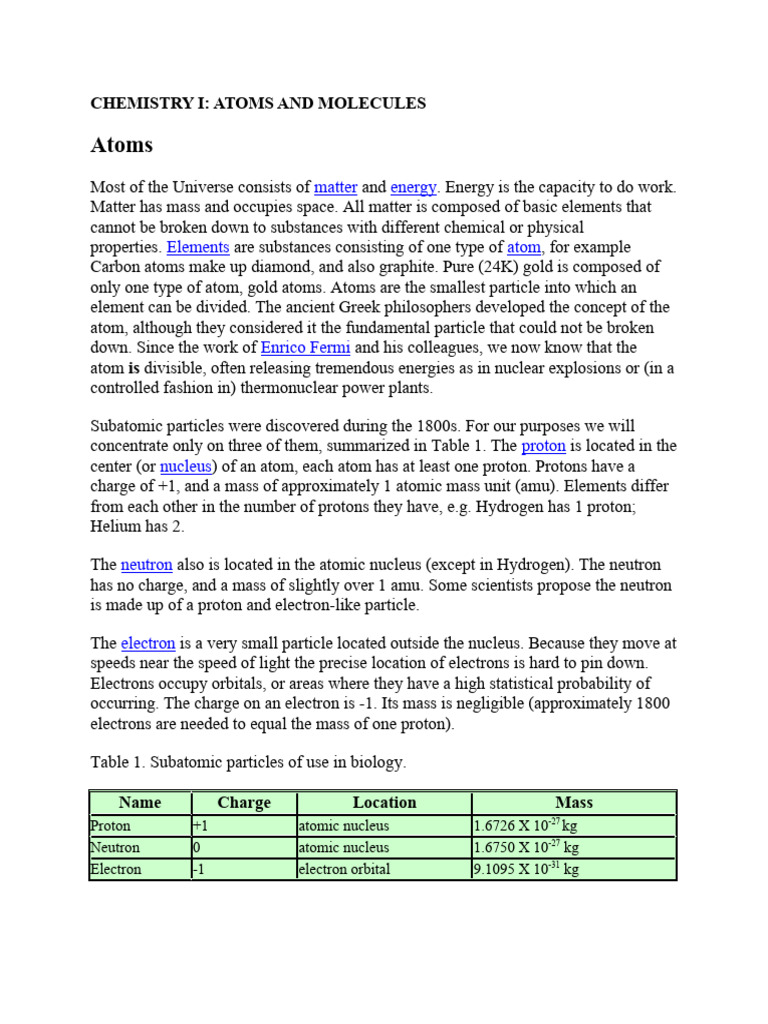 Notes On Atoms, Molecules and Chemical Reactions-1 | PDF | Chemical ...