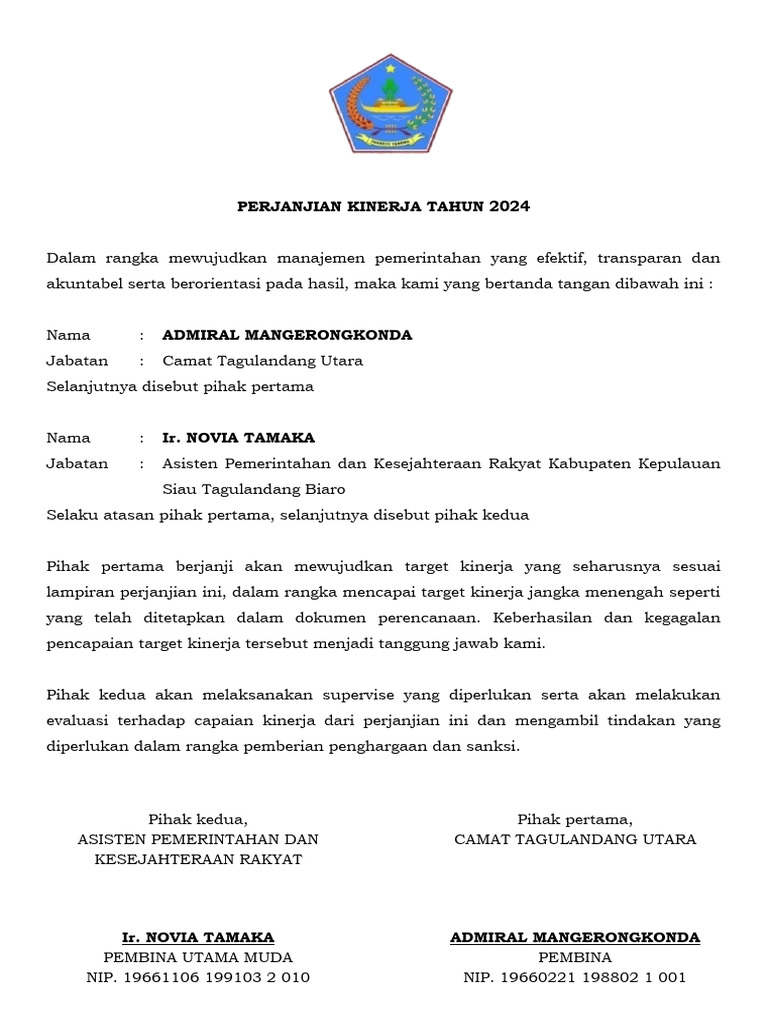Perjanjian Kinerja Tahun 2024-1 | PDF
