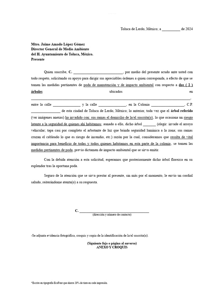 Escrito de Solicitud Imagen Urbana (Árboles) | PDF