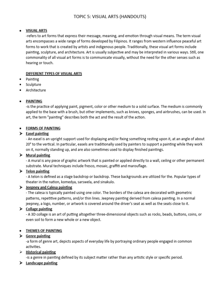 Visual Arts Handouts | PDF | Paintings | Sculpture