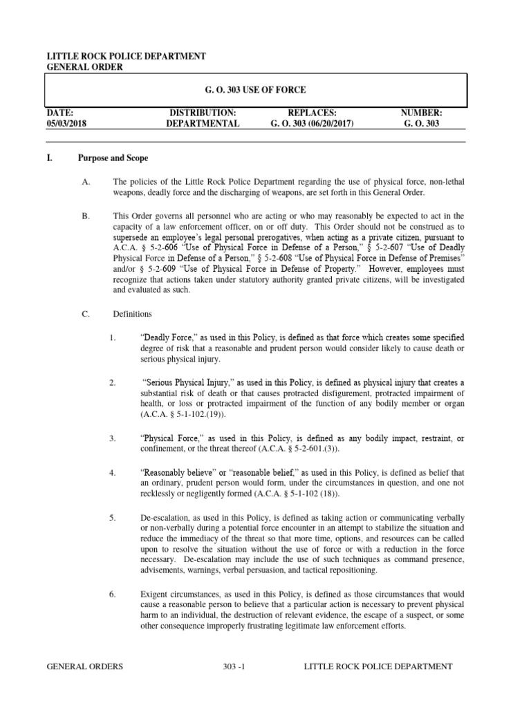 Little Rock Police Use of Force Policy | PDF | Deadly Force | Taser