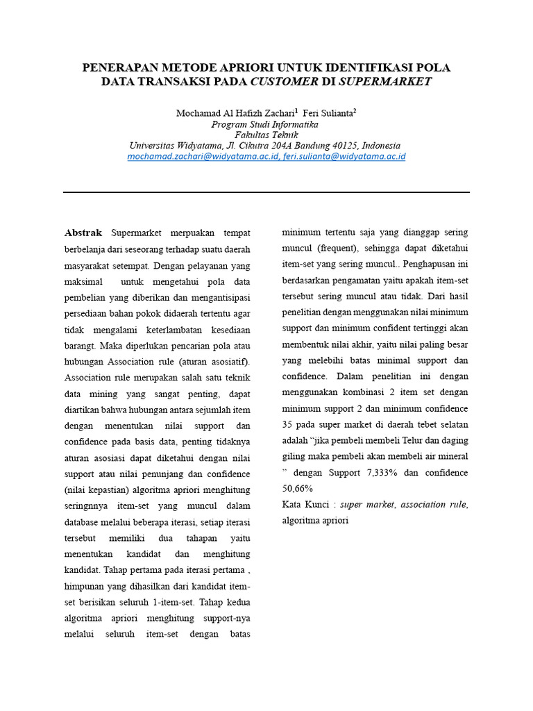 Penerapan Metode Apriori Untuk Identifikasi Pola Data Transaksi Pada ...