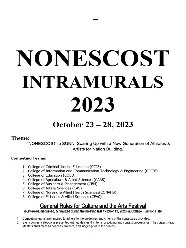 Culture Arts Festival Contest Guidelines Criteria For Intramurals 2023 ...