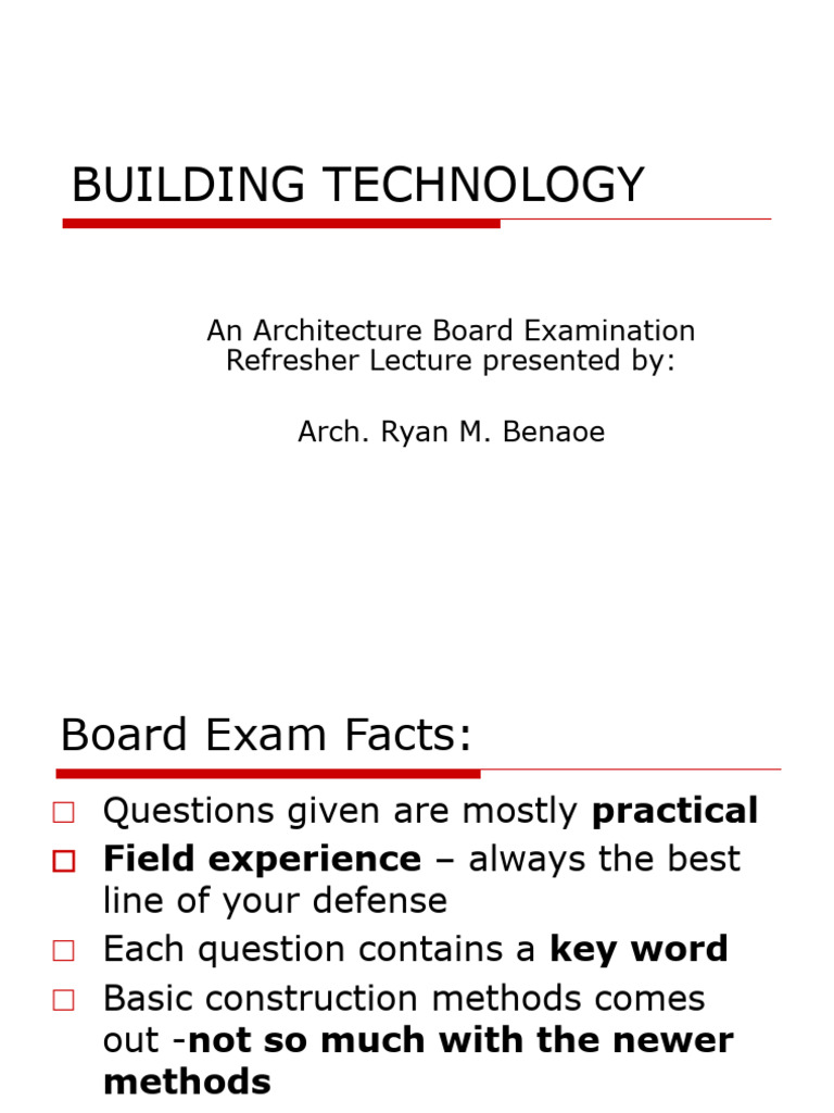 BUILDING TECHNOLOGY Review | PDF | Concrete | Lumber