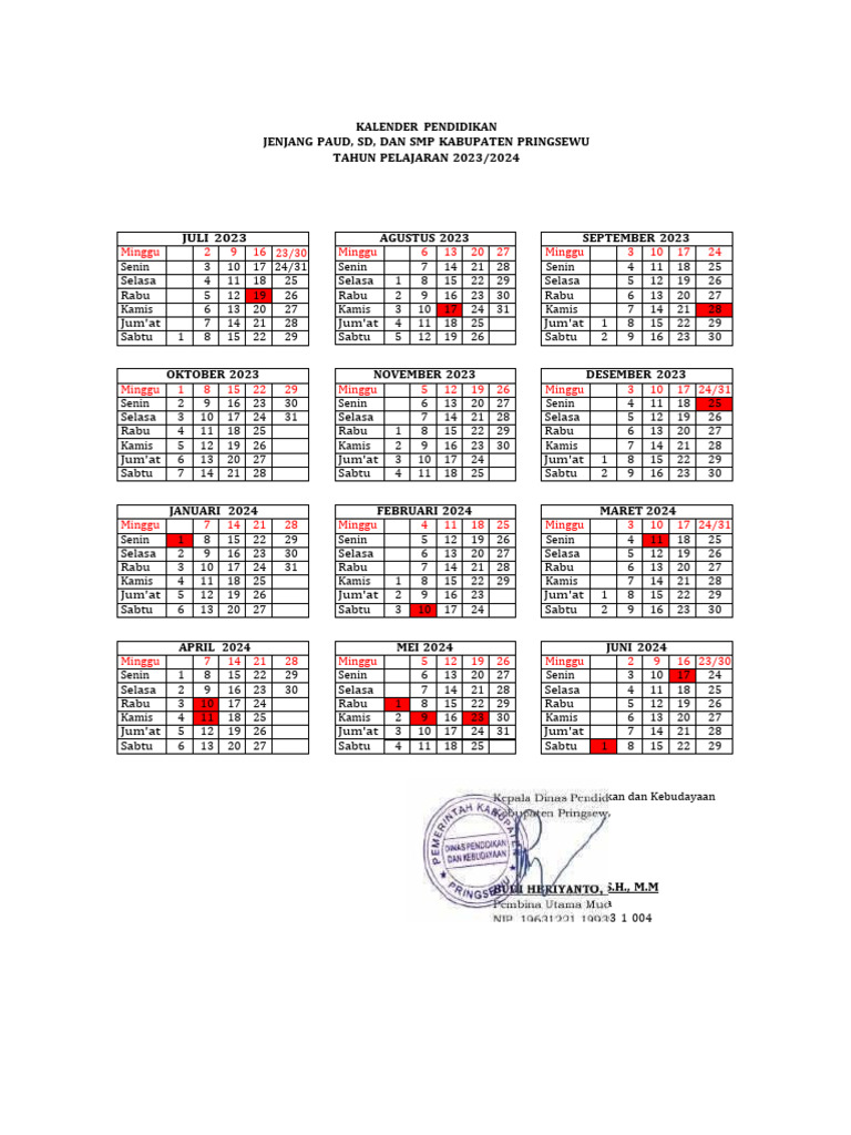 Kalender Pendidikan Ganjil 20232024 | PDF