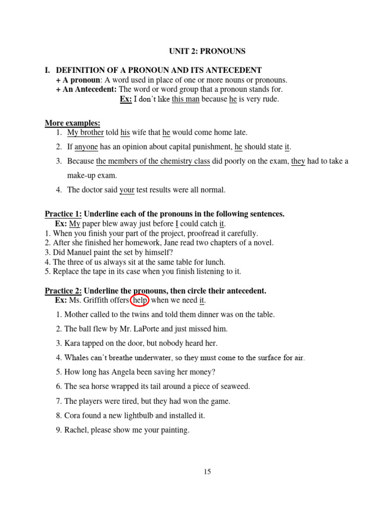 Handout - Unit 2-Pronouns - Week 1-3 - G I SV | PDF | Potato | Pronoun
