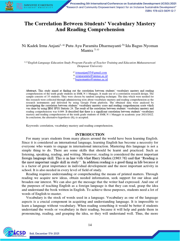 The Correlation Between Students’ Vocabulary Mastery And Reading Comprehension | PDF ...