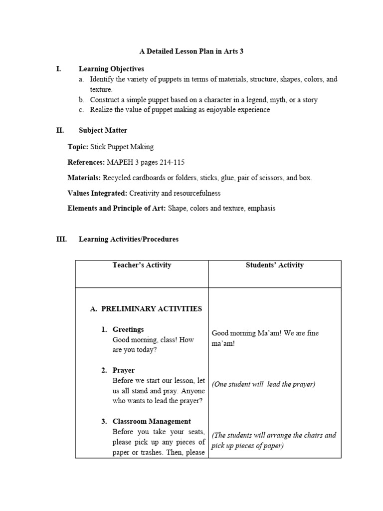 Lesson Plan 5 | PDF | Puppets | Lesson Plan