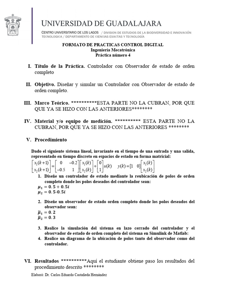 Práctica 4. Control Con Observador de Orden Completo | PDF