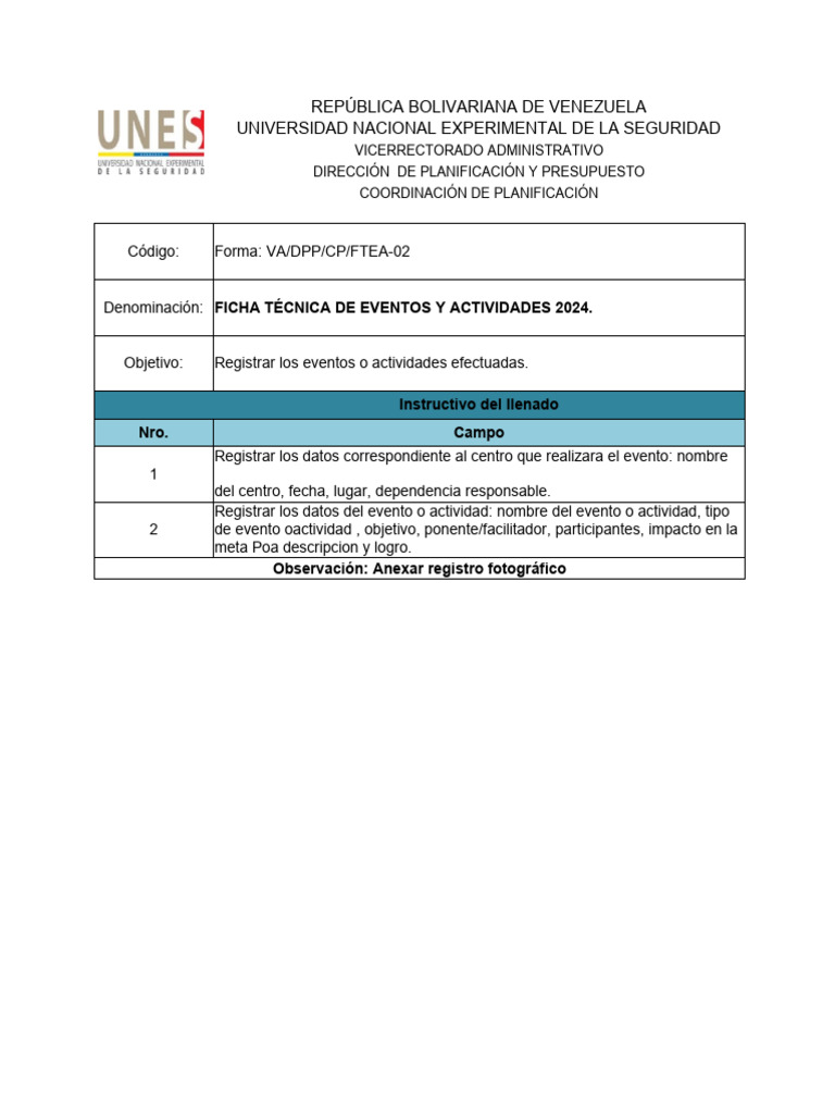 5. Ficha Técnica de Eventos y Actividades 2024 – (Forma VADPPCPFTEA-02ANZ (4) | PDF