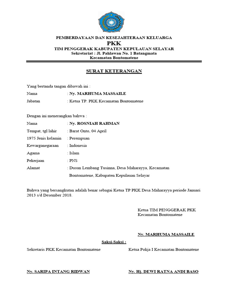 Surat Keterangan PKK 2024 | PDF