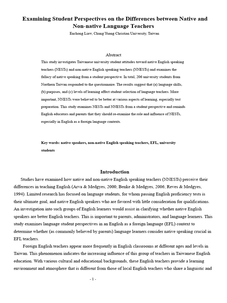 Examining Student Perspectives On The Differences Between Native and ...