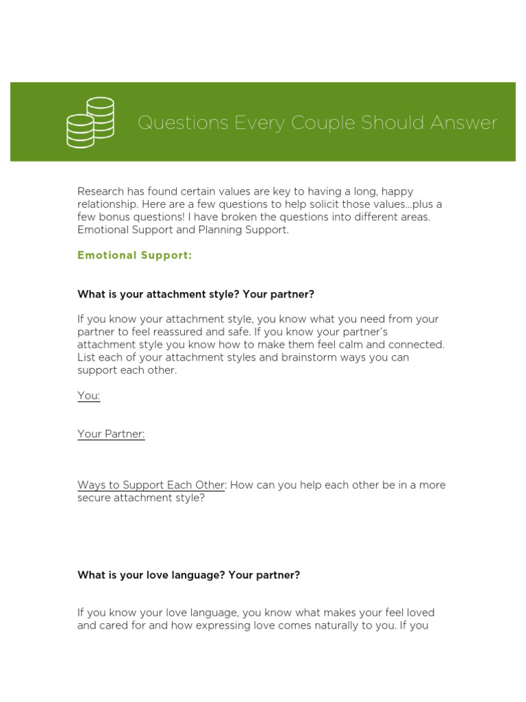 Key Questions for Stronger Relationships | PDF | Attachment Theory ...