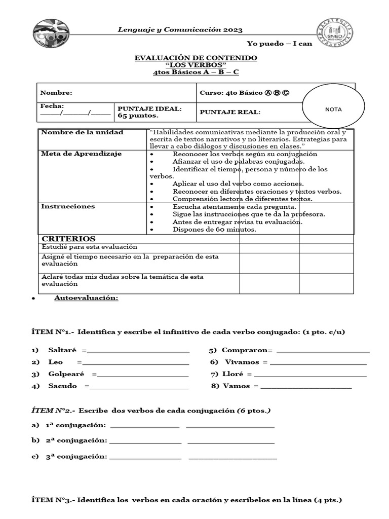 Conjugación de Verbos para 4to Básico | PDF | Verbo | Ciencia cognitiva