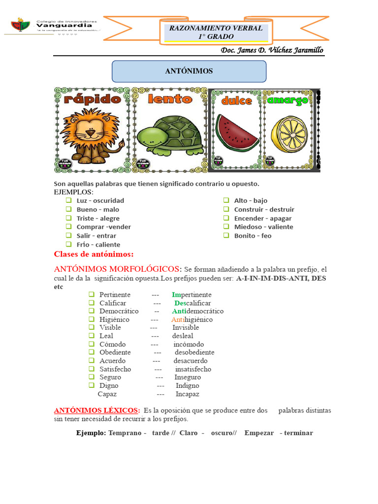 Ejemplos de Antónimos Morfológicos | PDF