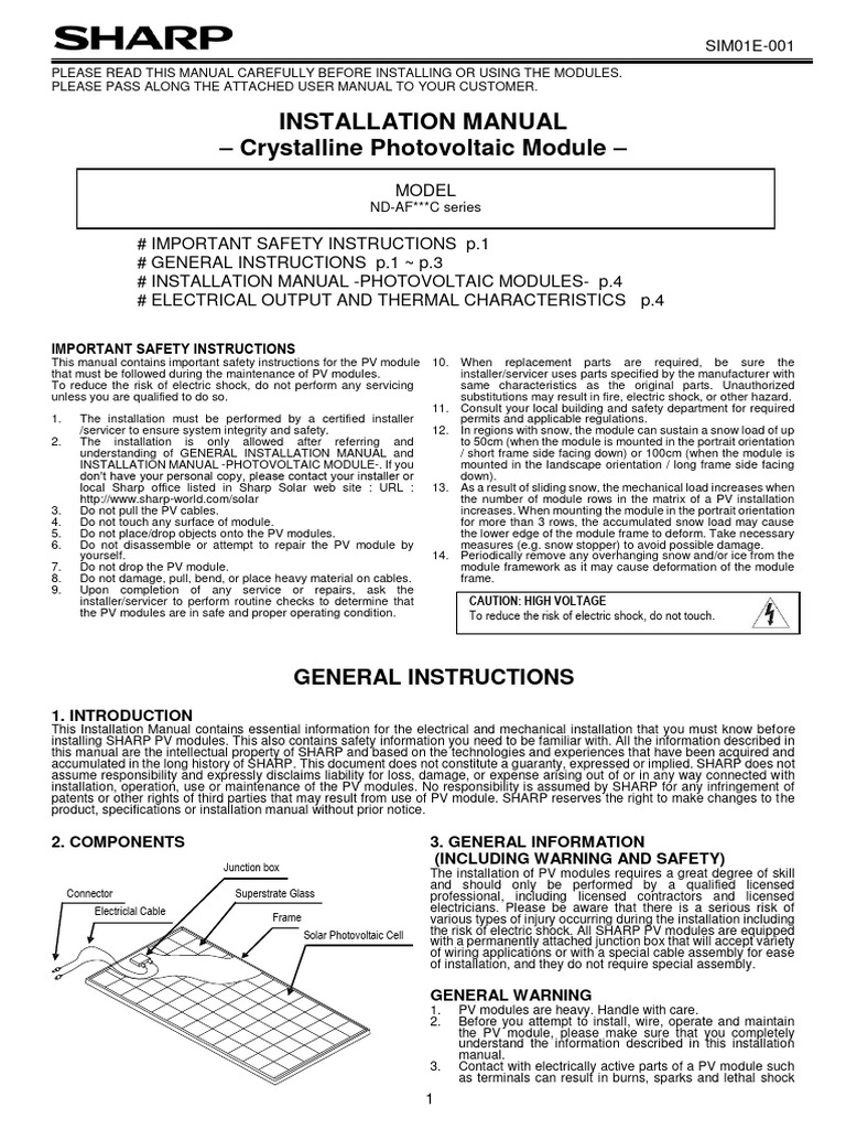 NDAFxxxC Installation Manual EN VSIM01E 001 | PDF | Solar Panel ...