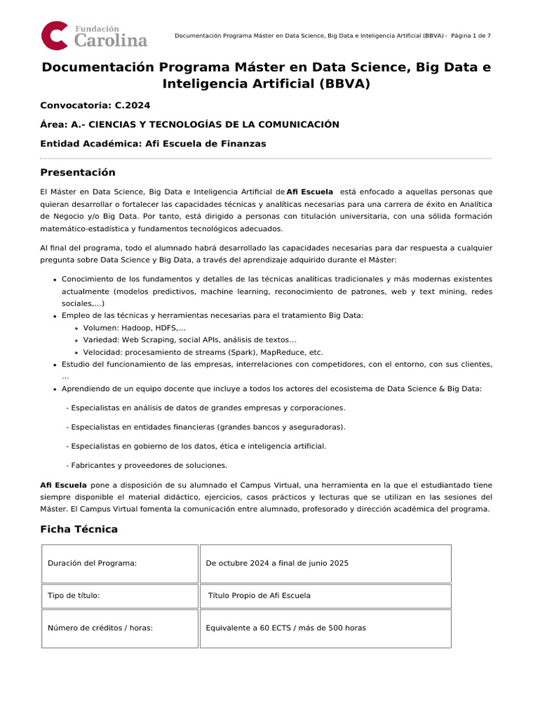 Máster en Data Science, Big Data e Inteligencia Artificial (BBVA) | PDF | Big Data ...