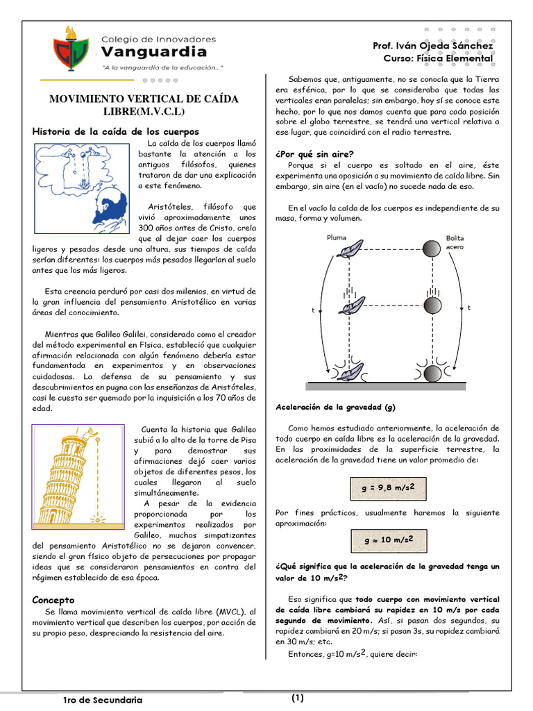 Ficha 8 - FÍSICA (1ro de Sec) | PDF | Gravedad | Física