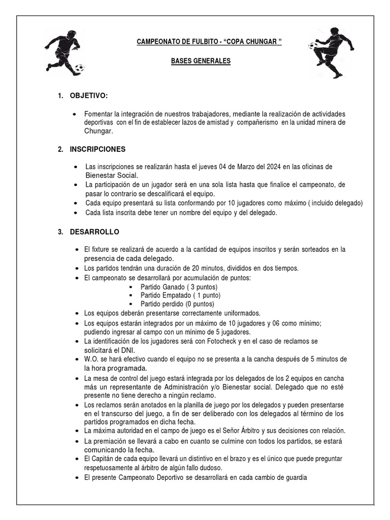 Campeonato Fulbito Copa Chungar 2024 | PDF