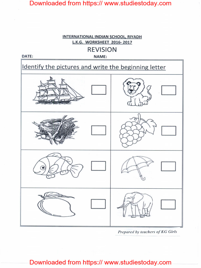 LKG English Identify The Pictures and Write The Beginning Letter ...