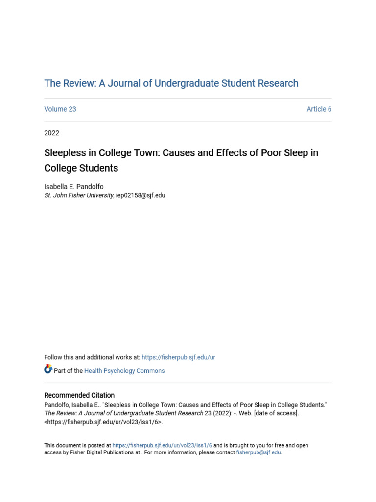 Causes and Effects of Poor Sleep in College Students | PDF | Sleep ...