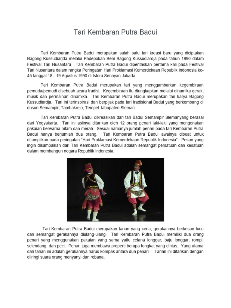 Tari Kembaran Putra Badui: Karya Baru | PDF | Seni