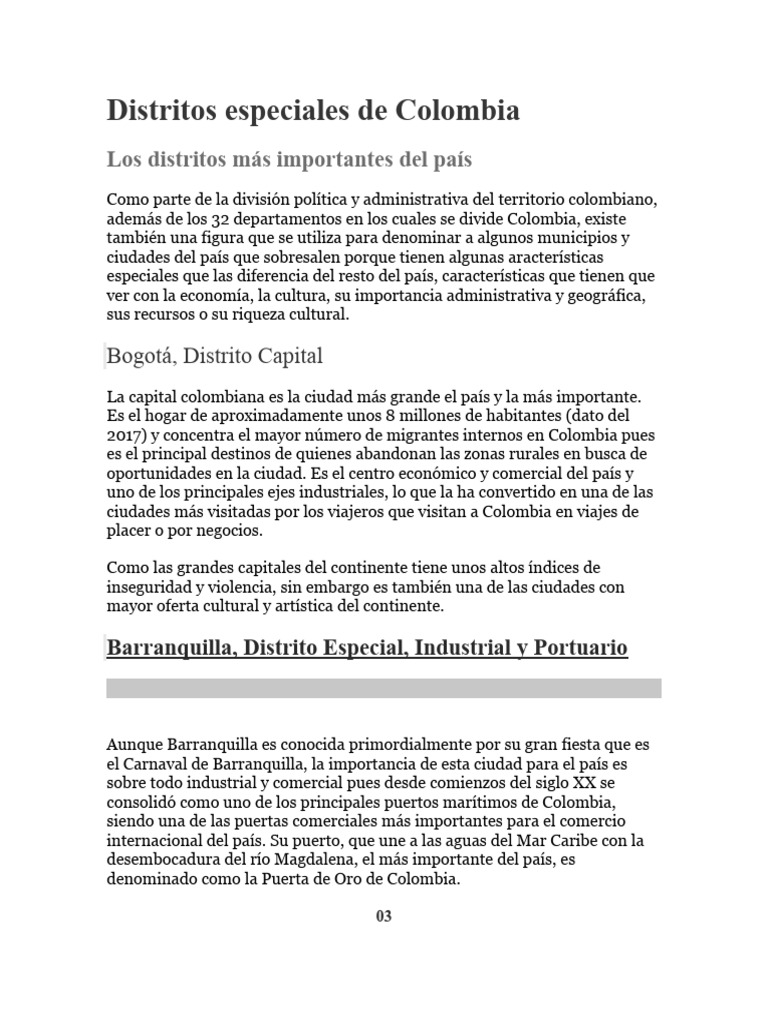 Distritos Especiales de Colombia | PDF | Colombia